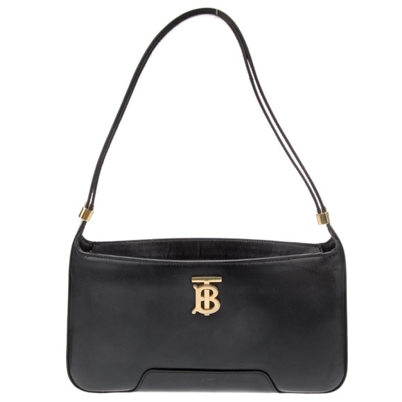 Burberry | Bags | Burberry Black Leather Tb Monogram Shoulder Bag Purse ...